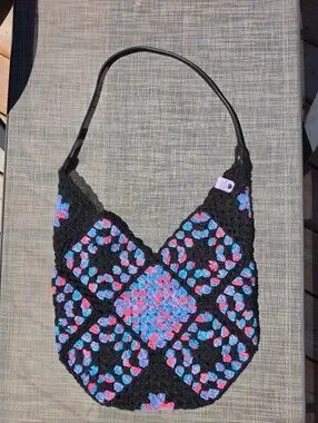 Granny Tote Bag | Bags | Nwt Handmade Pink Blue And Black Crochet ...